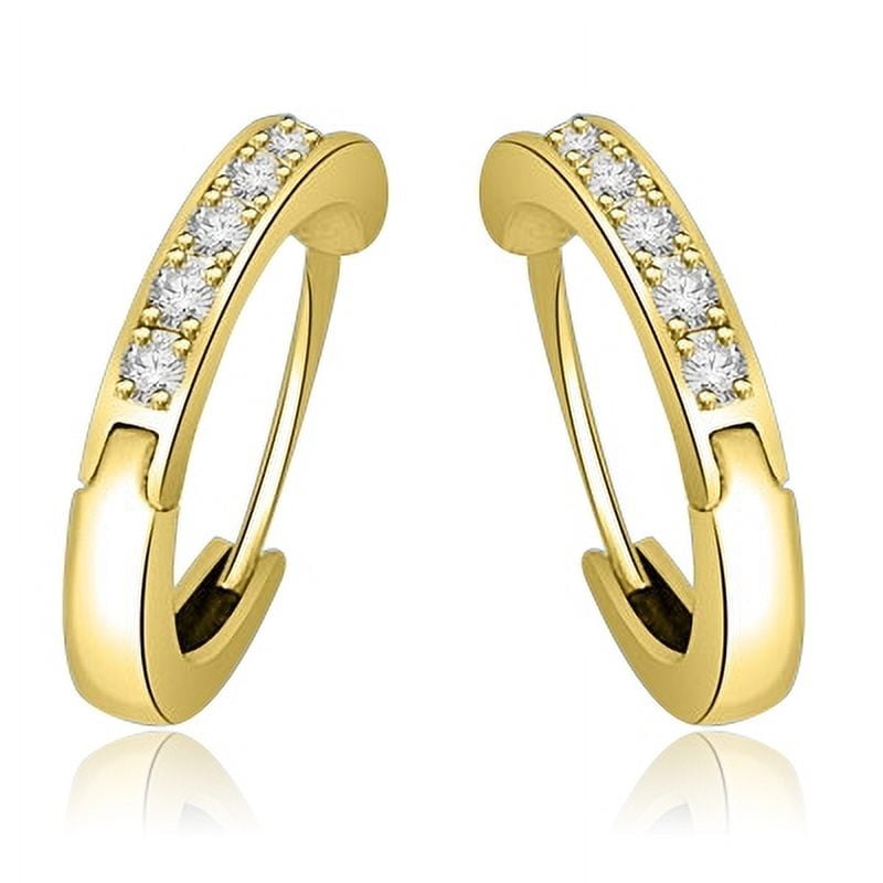 Prong Set Hoop Earrings with Artificial Round Brilliant Melee Diamonds ...