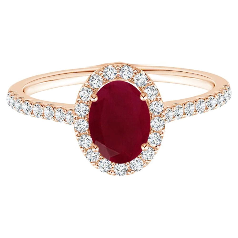Prong Set Oval Shape Red Ruby Solitaire With Accents Ring 925 Sterling ...