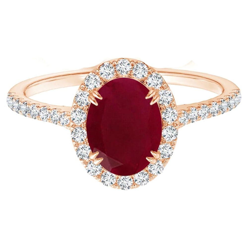 Prong Set Oval Shape Red Ruby Solitaire With Accents Ring 925 Sterling ...