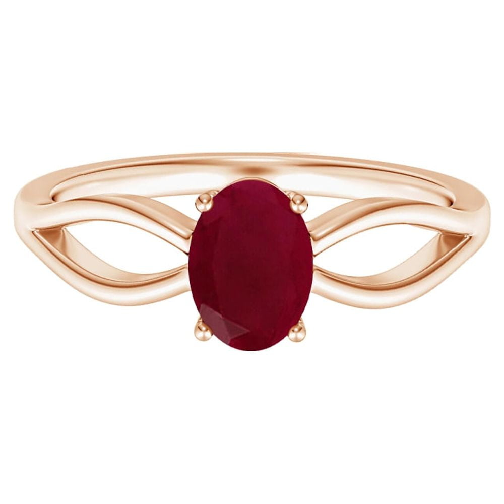 Prong Set Oval Shape Red Ruby Stackable Ring 925 Sterling Silver Band ...