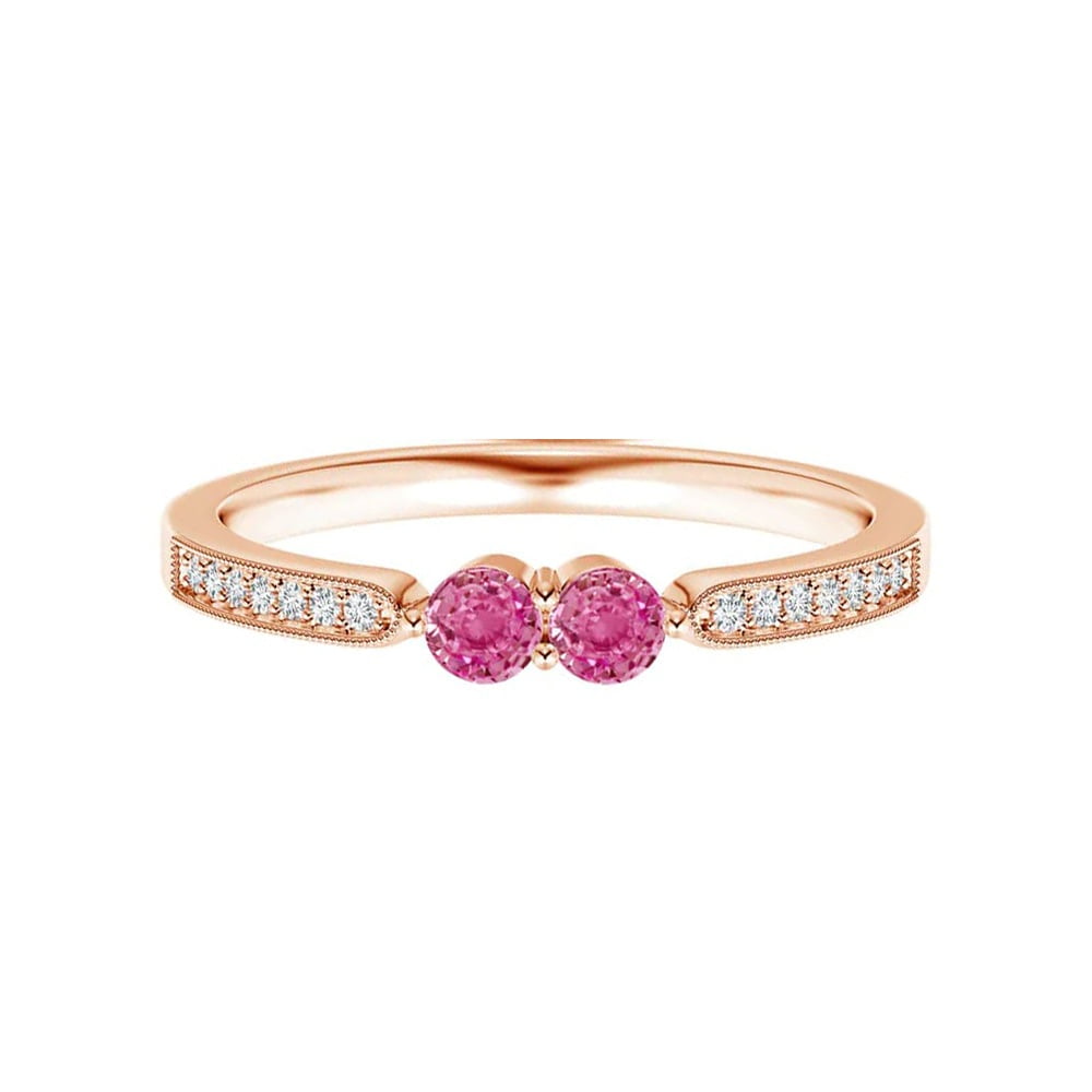 Prong Set Round Shape Pink Tourmaline Stackable Ring 925 Sterling ...