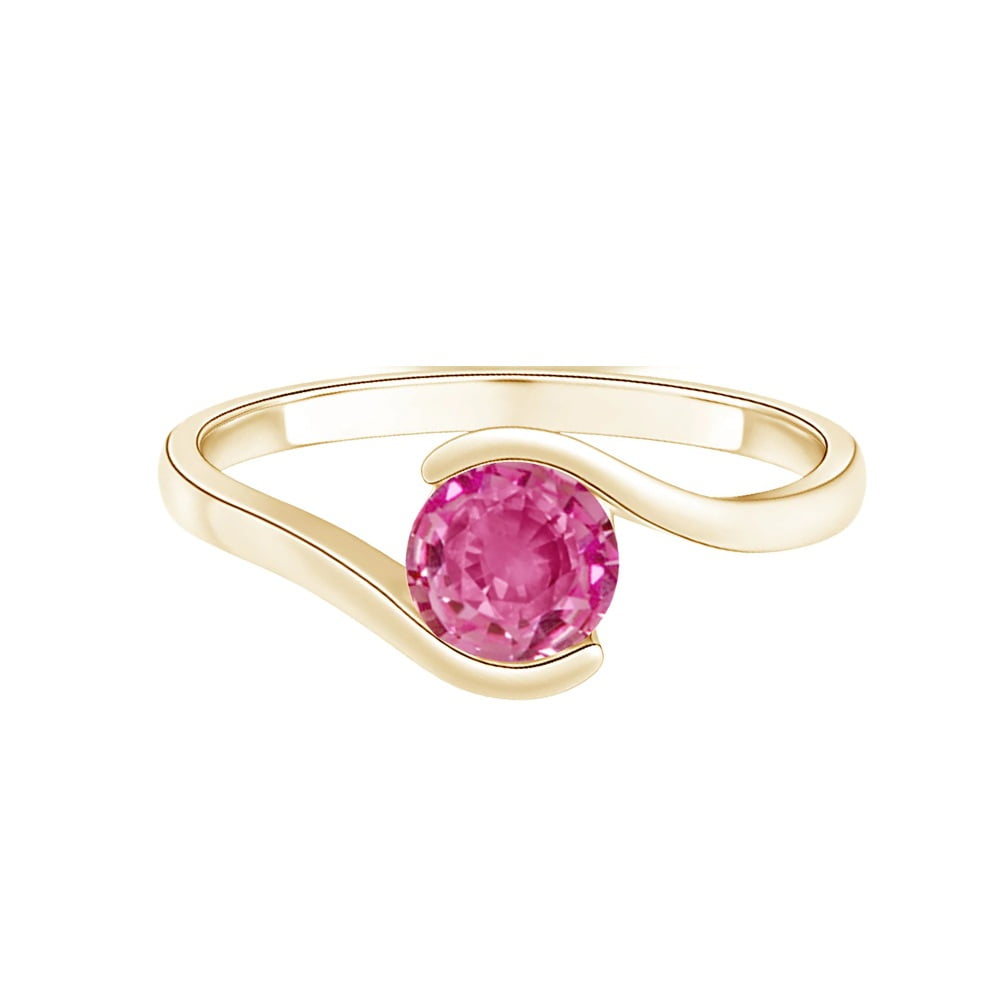 Prong Set Round Shape Pink Tourmaline Stackable Ring 925 Sterling ...