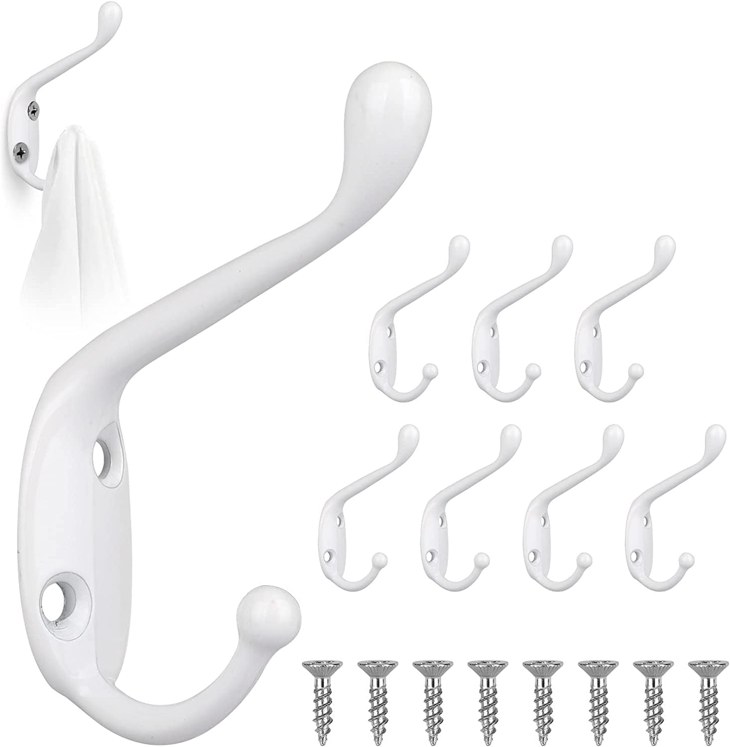 Prong Wall Mounted Hooks, 8Pcs Vintage Hooks for Coats, White Double ...