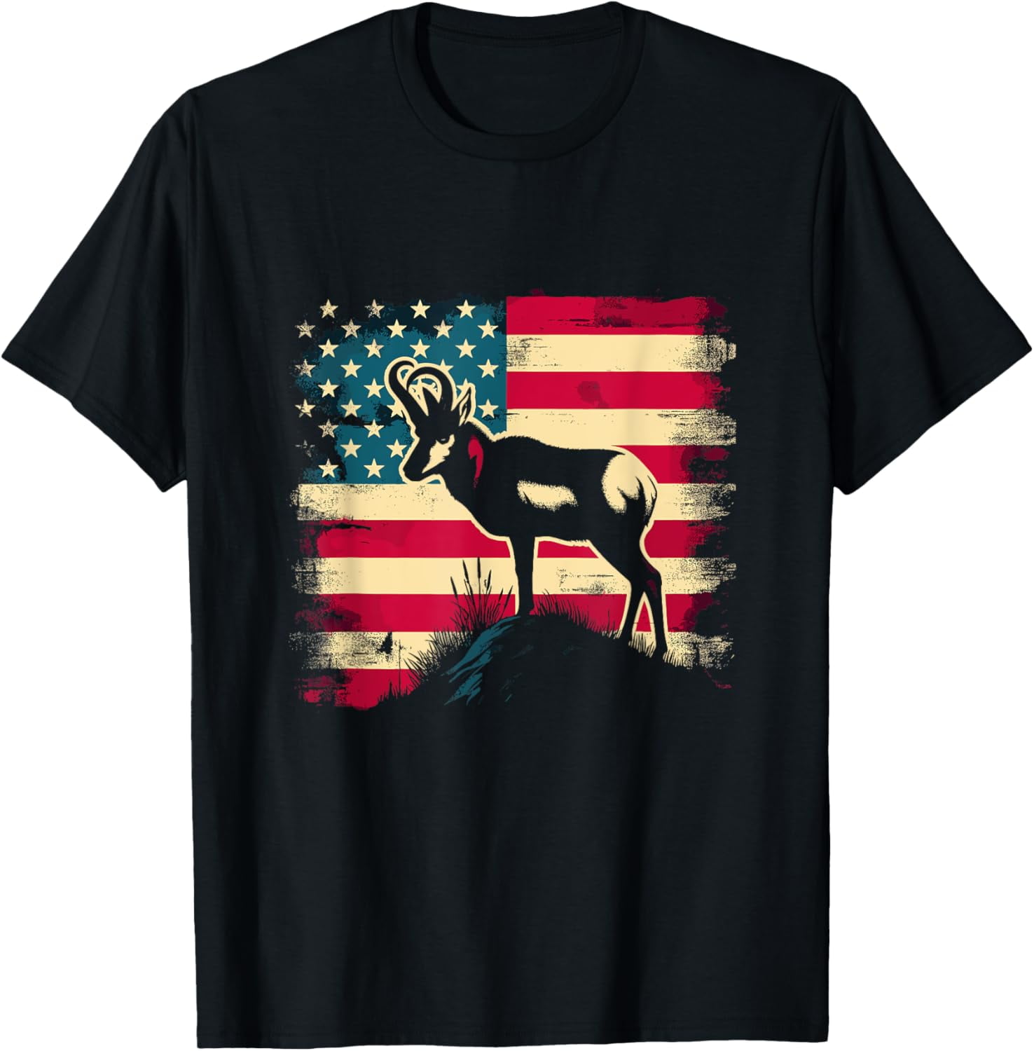Pronghorn American Flag - Patriotic USA Antelope 4th July T-Shirt ...