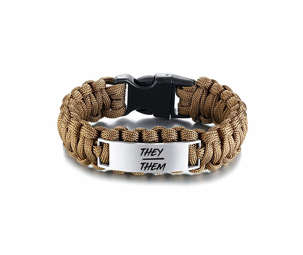 They Them Pronoun Bracelet - Handmade Braided Paracord Non-Binary Cuff ...