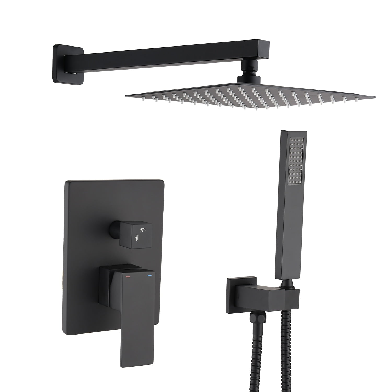 Proox 12" Squared Rain Shower Combo Set w/ Hand Shower - 12 Matte Black ...