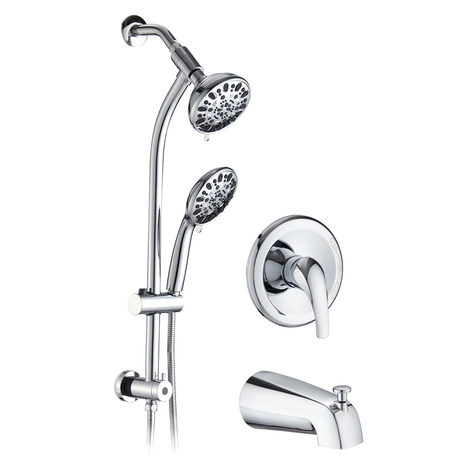 Proox 7-Sprayer Dual Head Shower Faucet Drill-Free slide bar combo ...