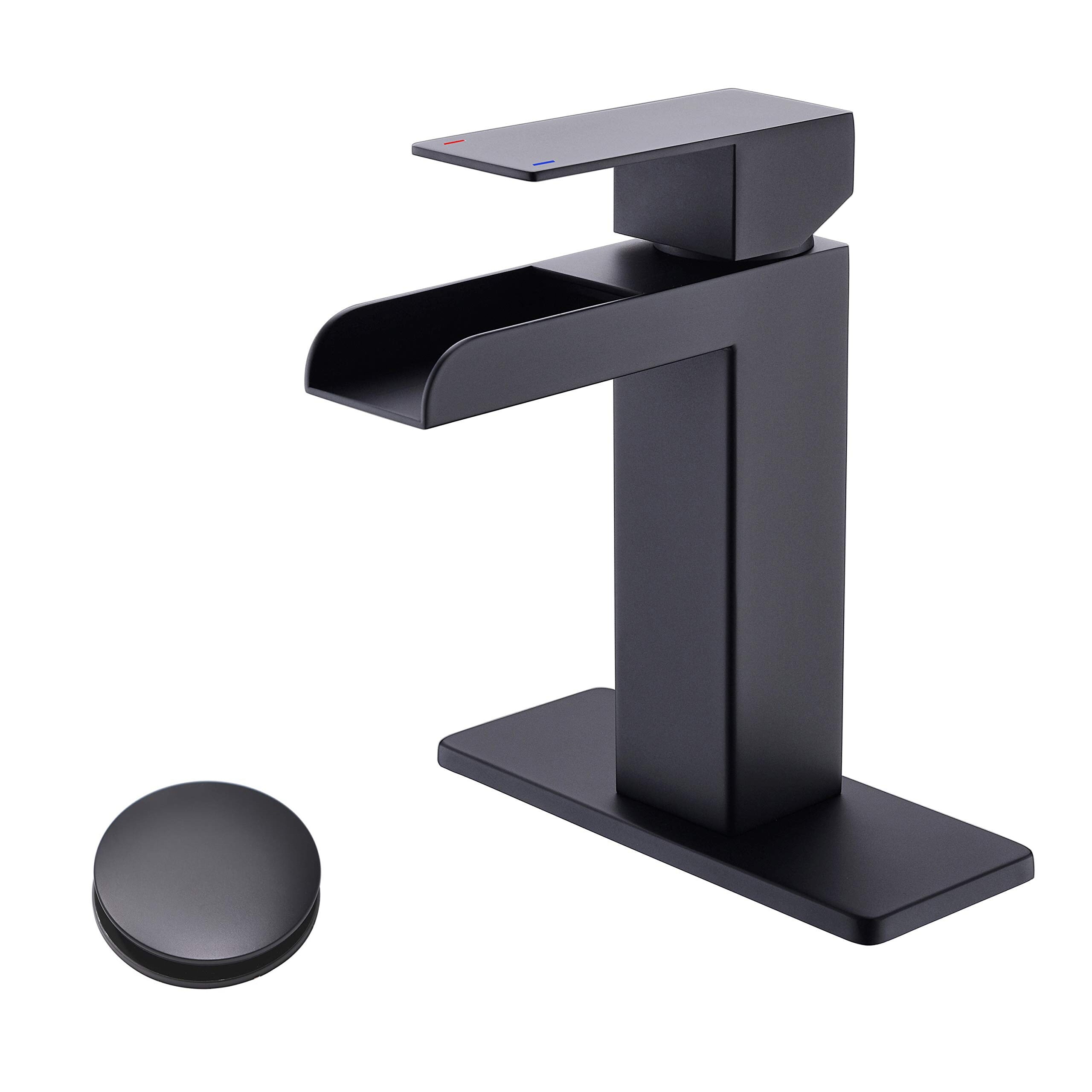 Proox Bathroom Waterfall Faucet Single Handle with Drain Assembly Matte ...