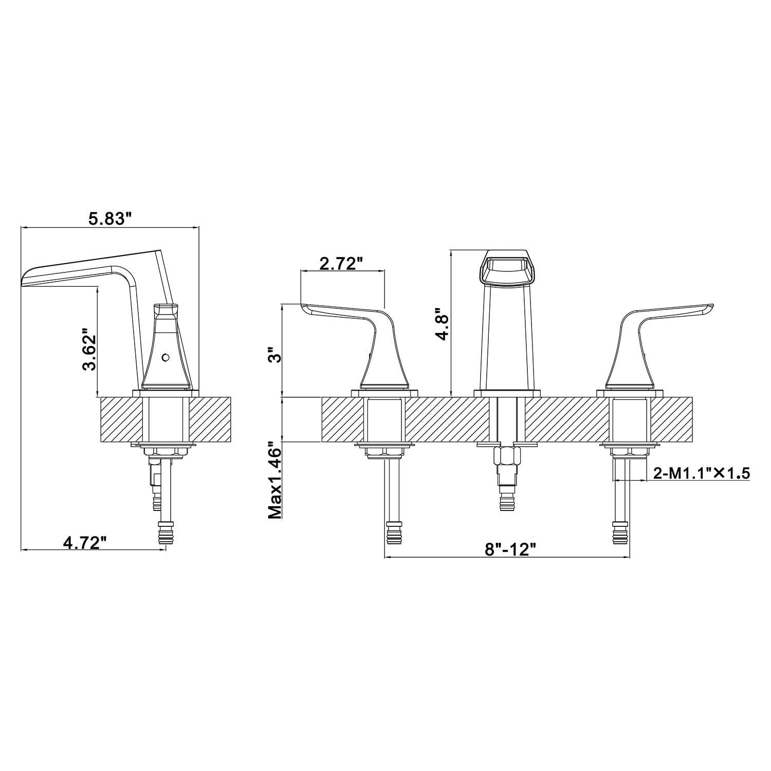 Proox Deck Mount Waterfall Mixer Tap two Handle 3 Holes Faucet W/ Drain ...