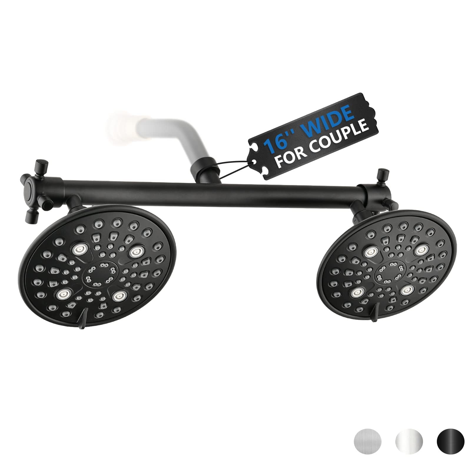 Proox Double Shower Head with Built-in Valve, High Pressure 6 Setting Dual Shower Head Design ...