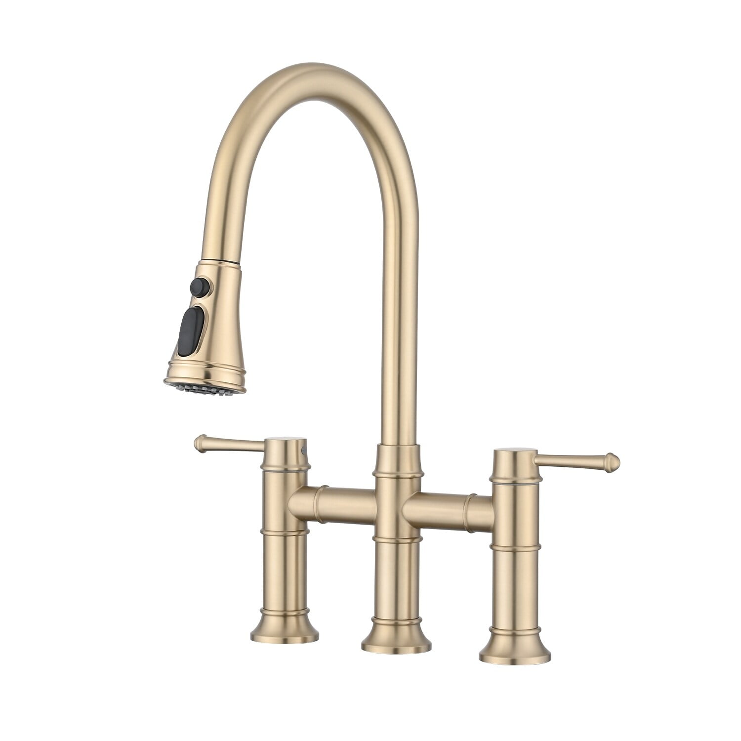 Proox Traditional Kitchen Bridge Faucet Pulldown Sprayer Brushed Gold ...