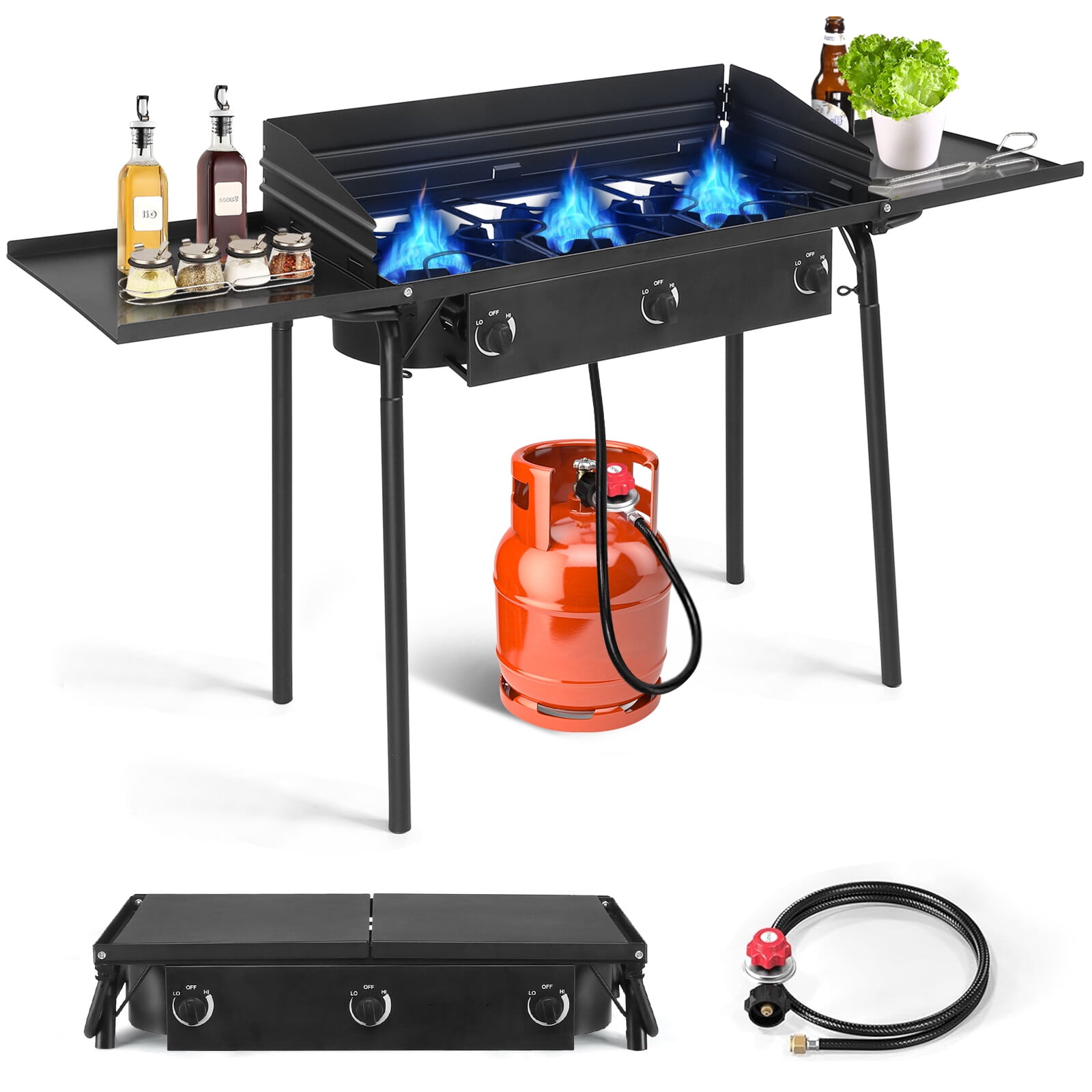 Propane 225,000-BTU 3 Burner Gas Cooker Outdoor Camping Stove BBQ Grill ...