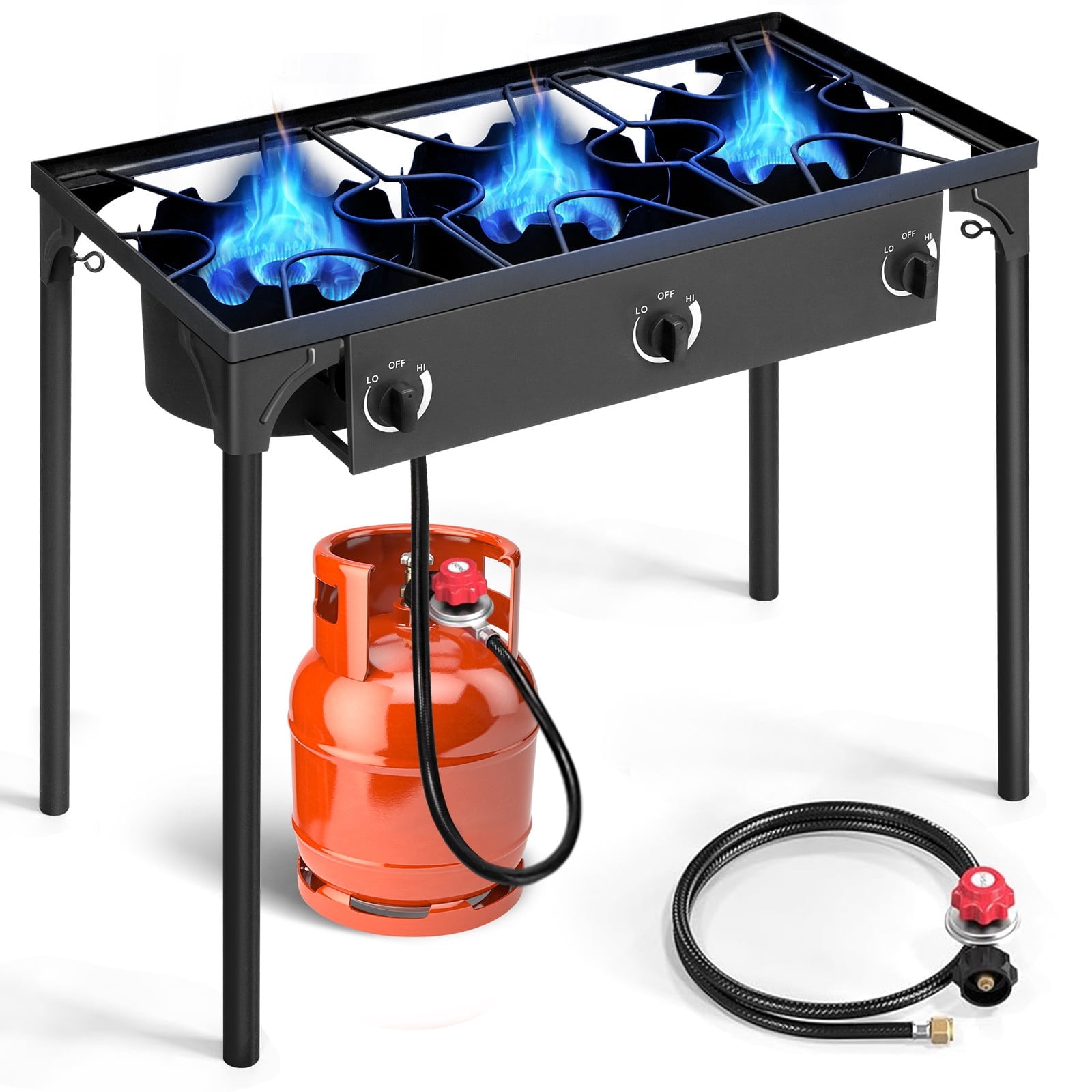 Propane 225000BTU Double 3 Burner Gas Cooker Stand Stove Outdoor Grill ...
