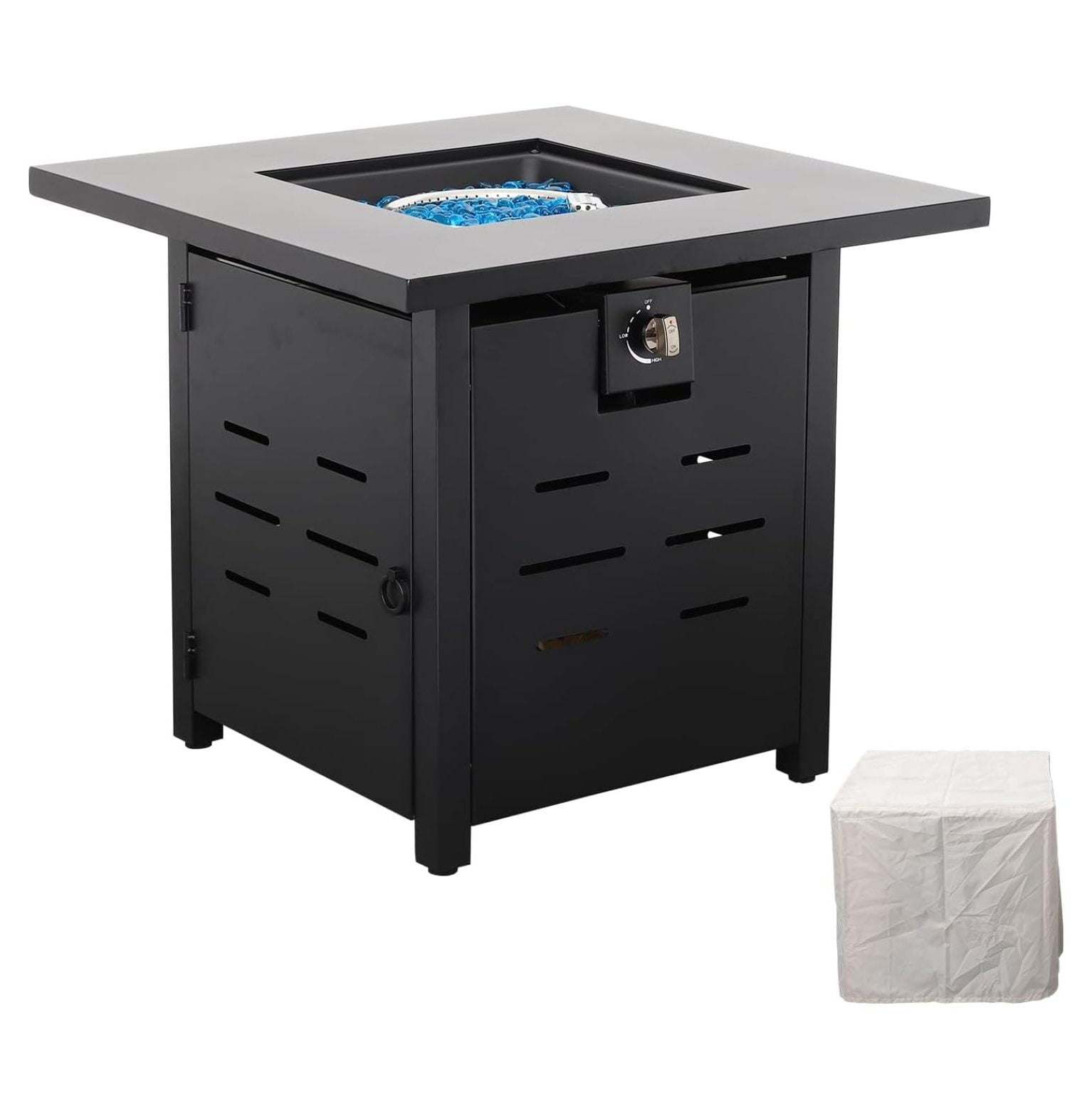 Propane 28 Inch Outdoor 50000 BTU Square Gas Fire Table with Steel Lid ...