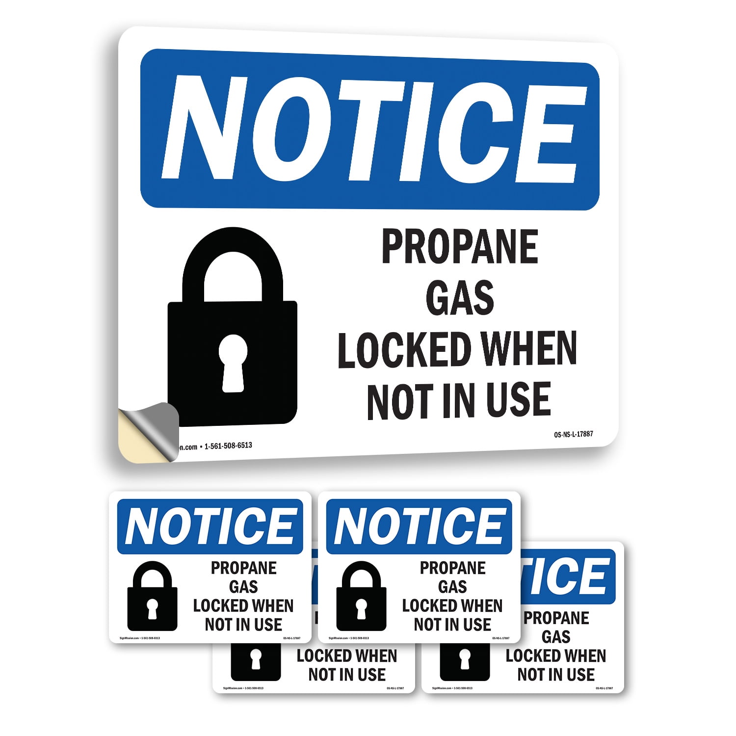 Propane Cage Locked When Not In Use With Symbol OSHA Notice Vinyl Decal ...
