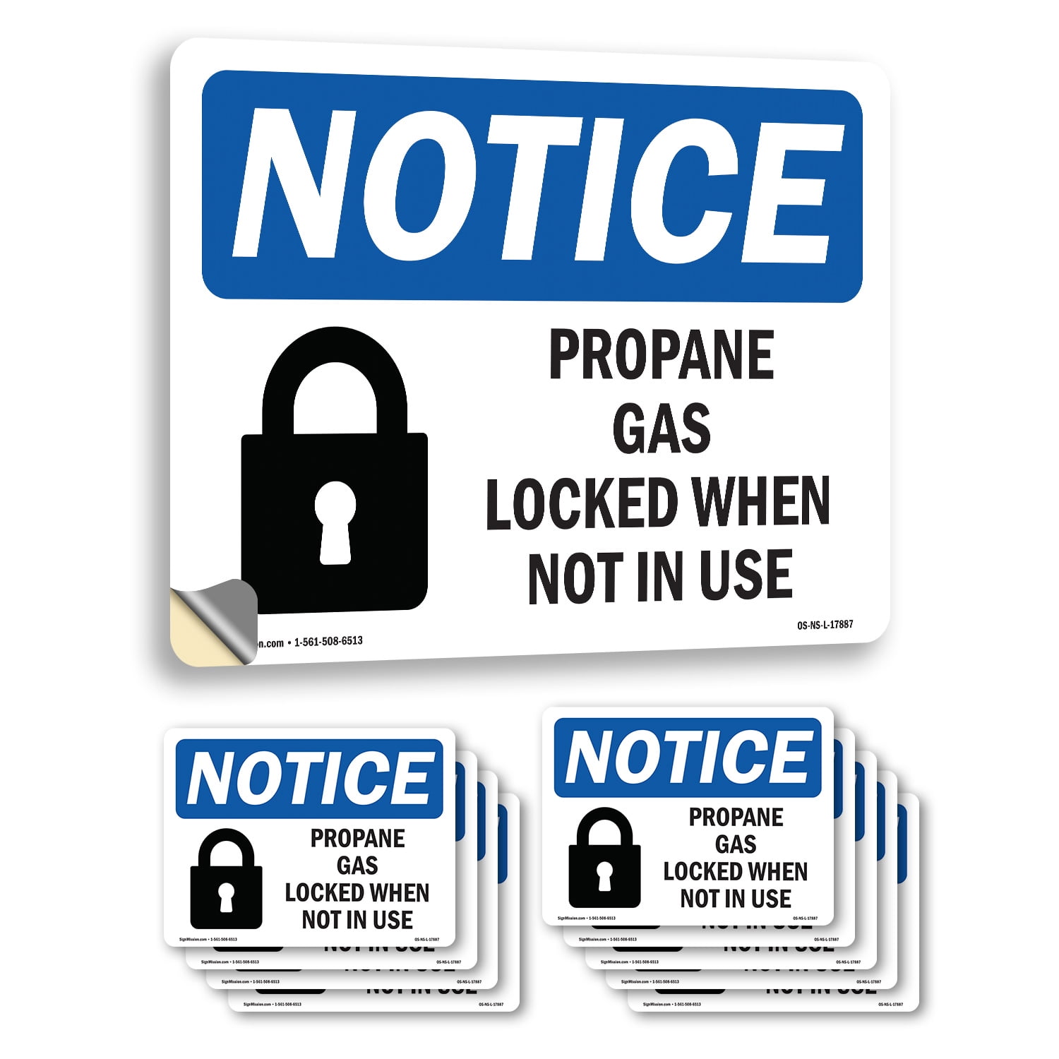 Propane Cage Locked When Not In Use With Symbol OSHA Notice Vinyl Decal ...