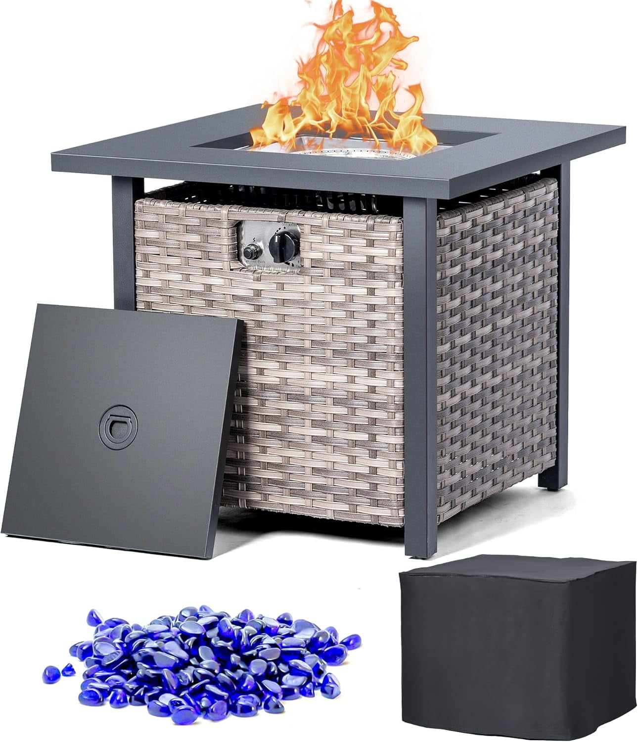 Propane Fire Pit 28 inch Wicker Fire Pit with Fire Pit Cover 50000 BTU ...