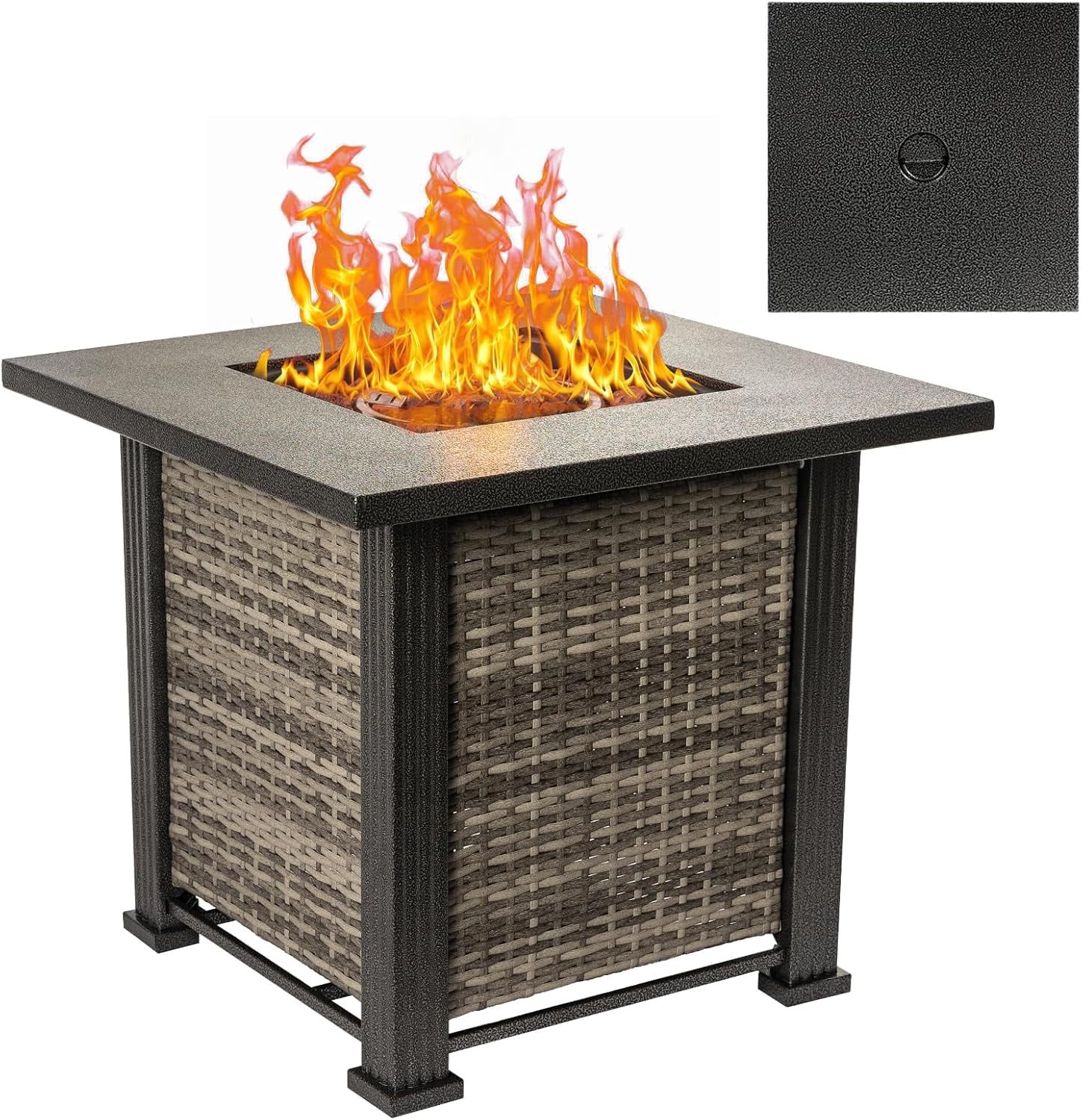 Propane Fire Pit Table, 28'' Square Propane Gas Fire Pit with Lid, Lava ...