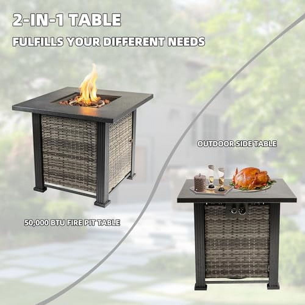 Propane Fire Pit Table, 28'' Square Propane Gas Fire Pit with Lid, Lava ...