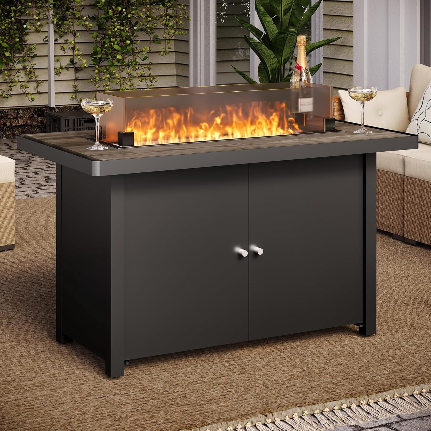 Propane Fire Pit Table 43 Inch with Lid, 55,000 BTU Gas Fire Pits for ...