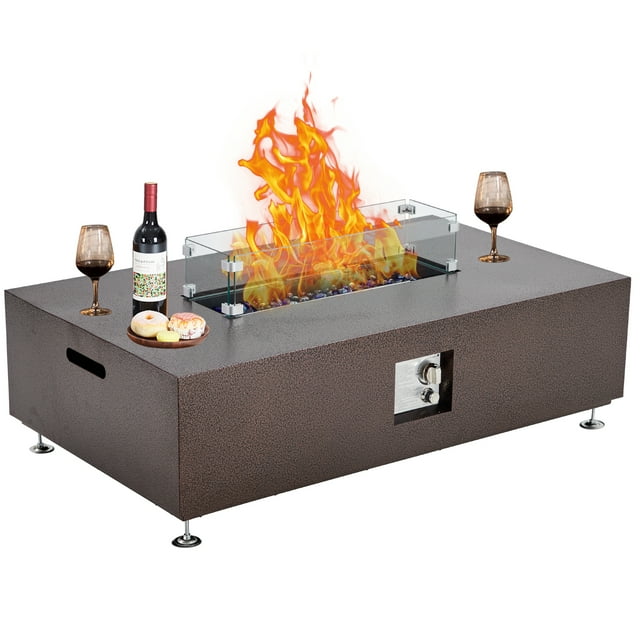 Propane Fire Pit Table，50000BTU Fire Table with Wind Guard, 11LBs Glass ...