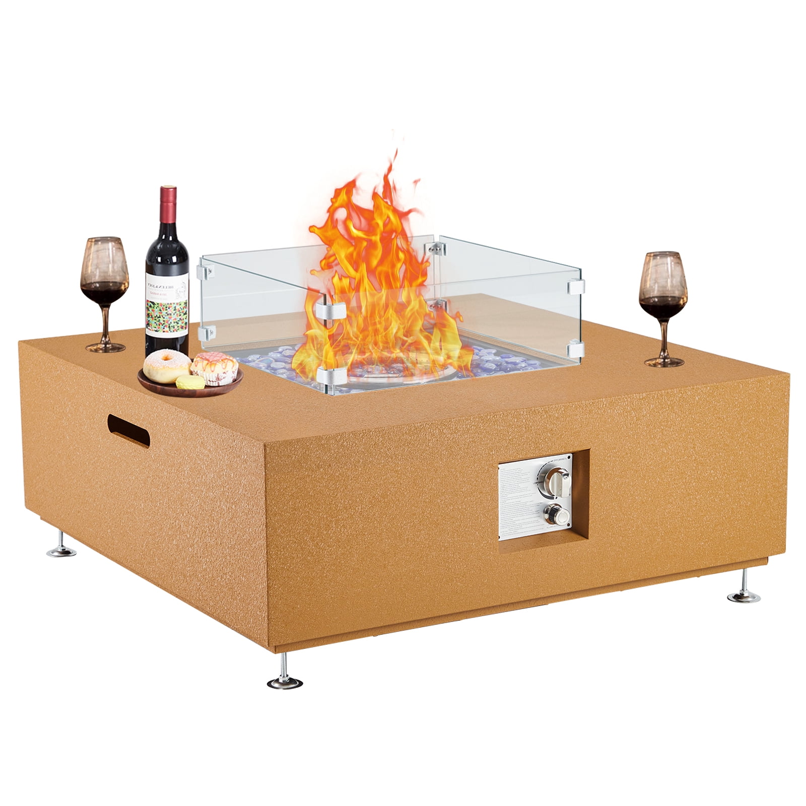 Propane Fire Pit Table，Fire Table with Wind Guard, Glass Beads & Rain ...
