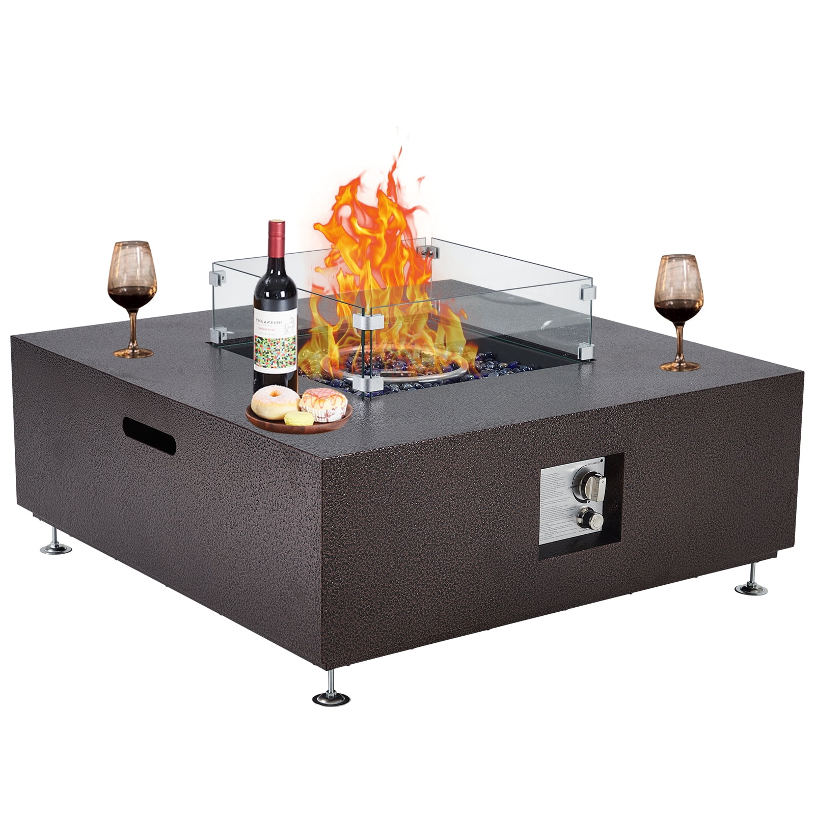 Propane Fire Pit Table，Fire Table with Wind Guard, Glass Beads & Rain ...