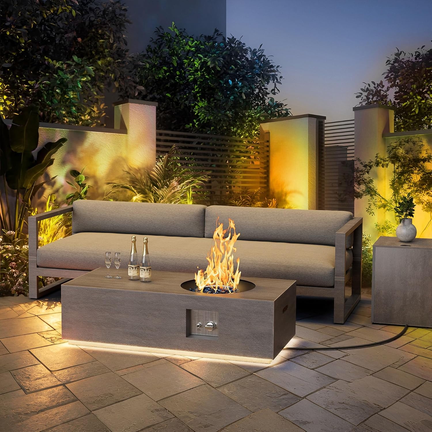 Propane Fire Pit Table Outdoor Gas Firepit, 48" Rectangle Patio Firepit ...