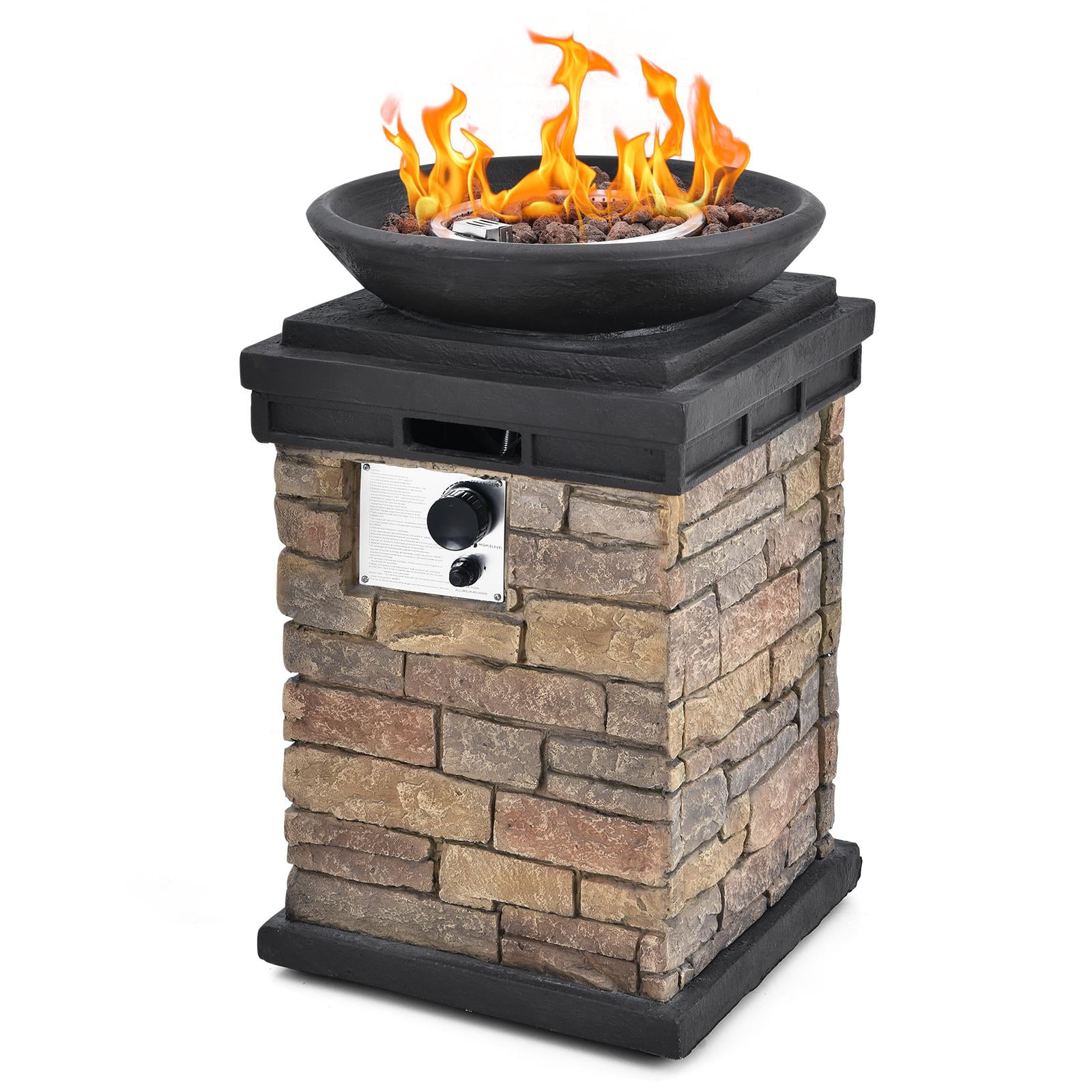Propane Firebowl Column for Patio Deck, 40,000 BTU Outdoor Gas Fire Pit ...