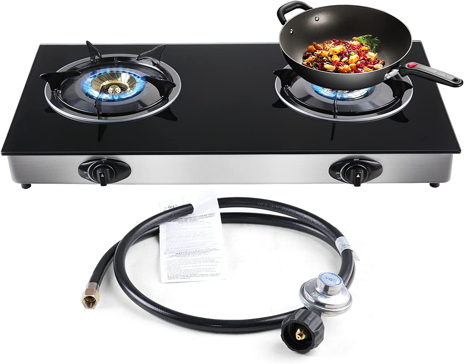 Propane Gas 2 Burners Gas Stove portable gas stove Tempered Glass ...