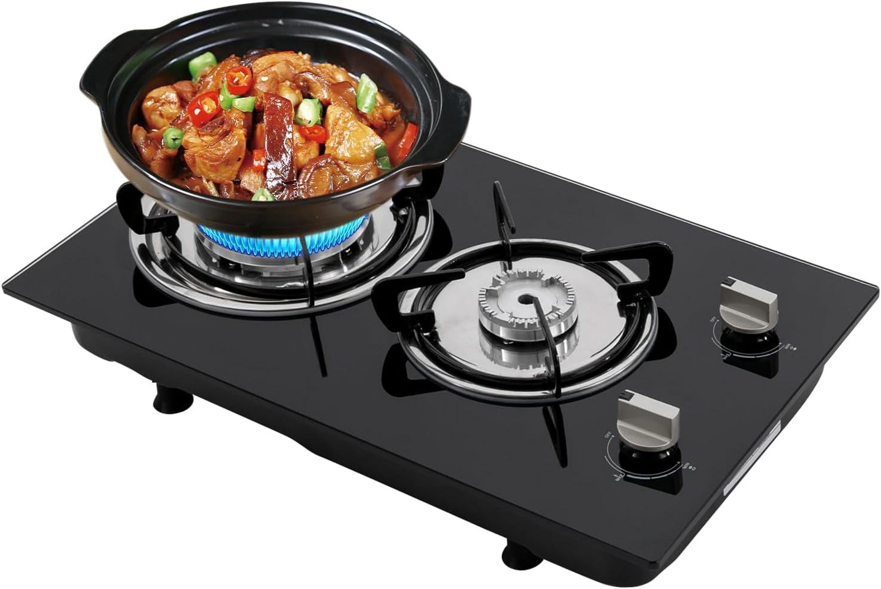Propane Gas Cooktop, 2 Burners Stove Portable Gas Stove Tempered Glass Double Auto Ignition ...