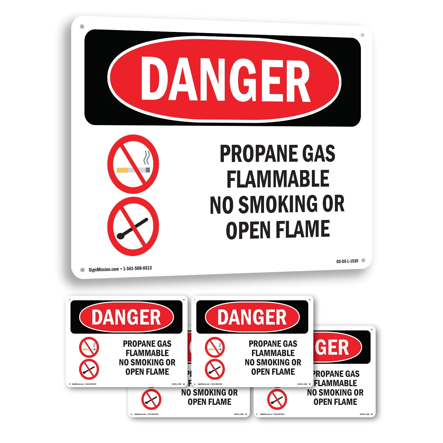 Propane Gas Flammable No Smoking OSHA Danger Rigid Plastic Sign 10 Inch ...