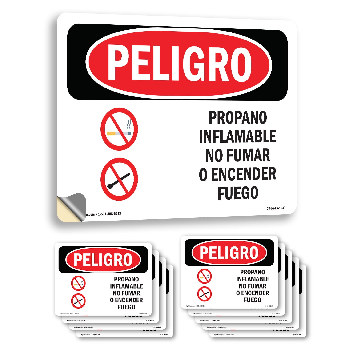 Propane Gas Flammable No Smoking Spanish OSHA Danger Vinyl Decal Label ...