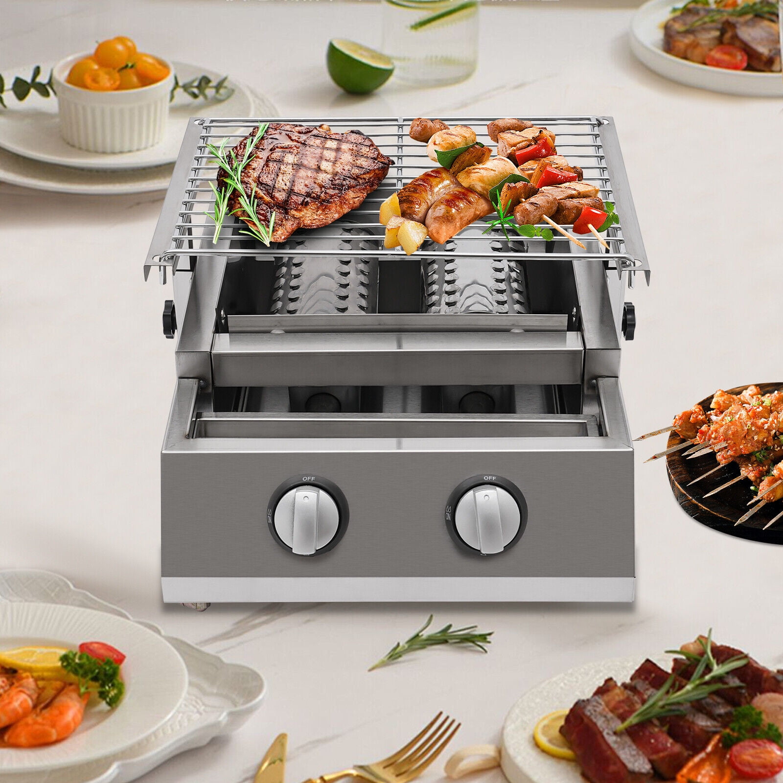Propane Gas Grill 2 Burners Stainless Steel Grill Outdoor Barbecue ...