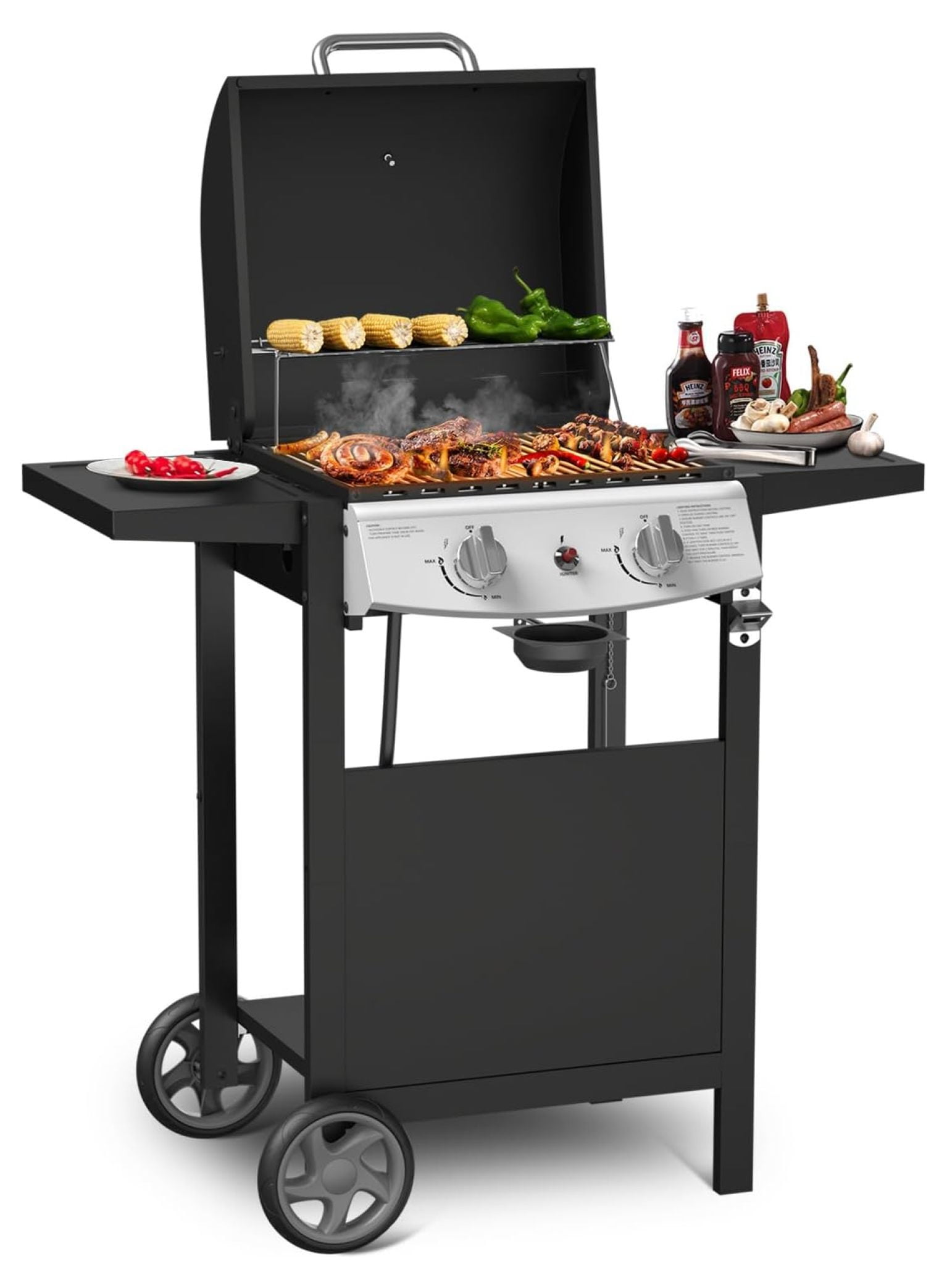 Propane Gas Grill 21000 BTU with 2-Burner,325 sq.in. Outdoor BBQ Grill for Barbecue Cooking with ...