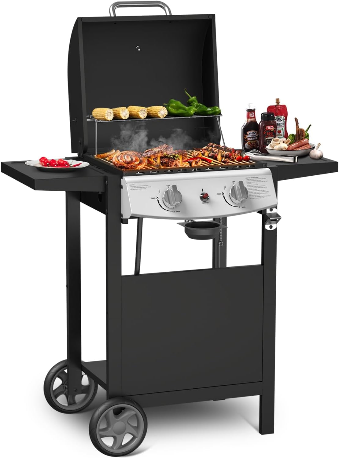 Propane Gas Grill 21000 BTU with 2-Burner,325 sq.in. Outdoor BBQ Grill ...