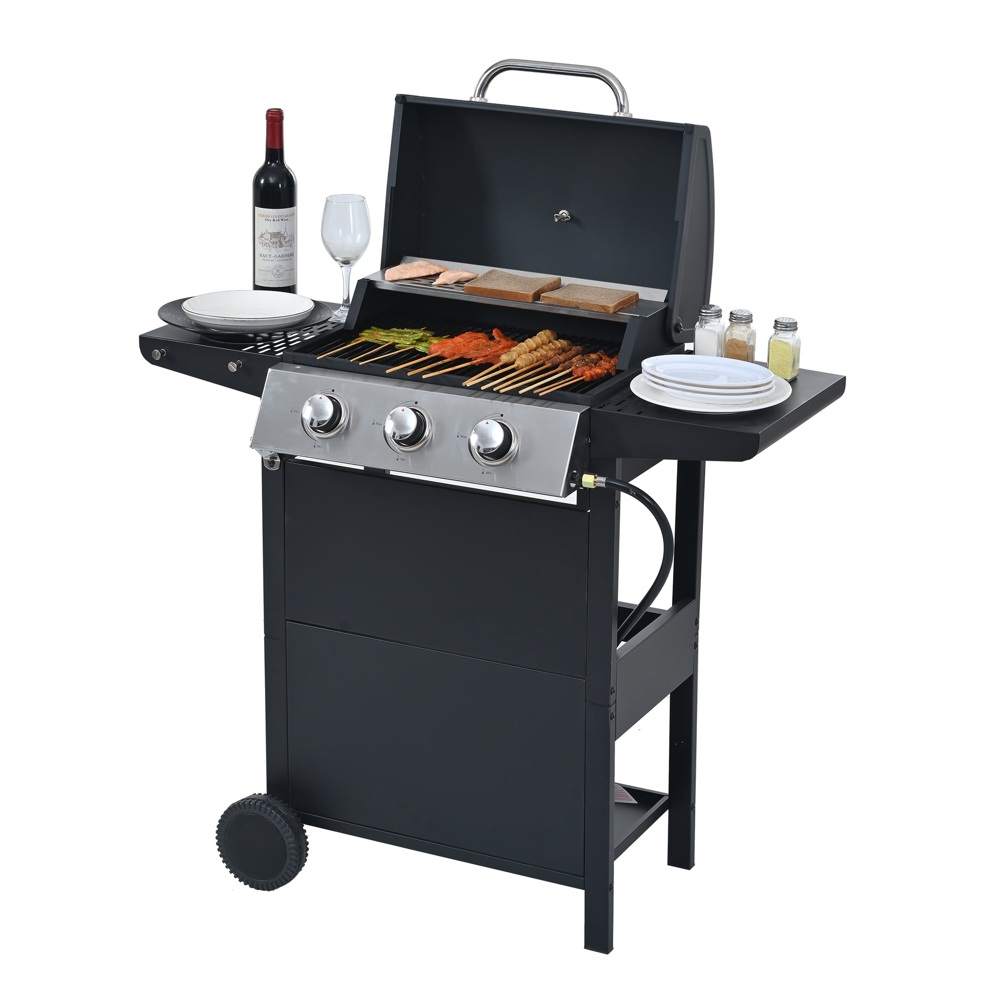 Propane Gas Grill, 3-Burner Stainless Steel BBQ Grill, 26,000 BTU with ...