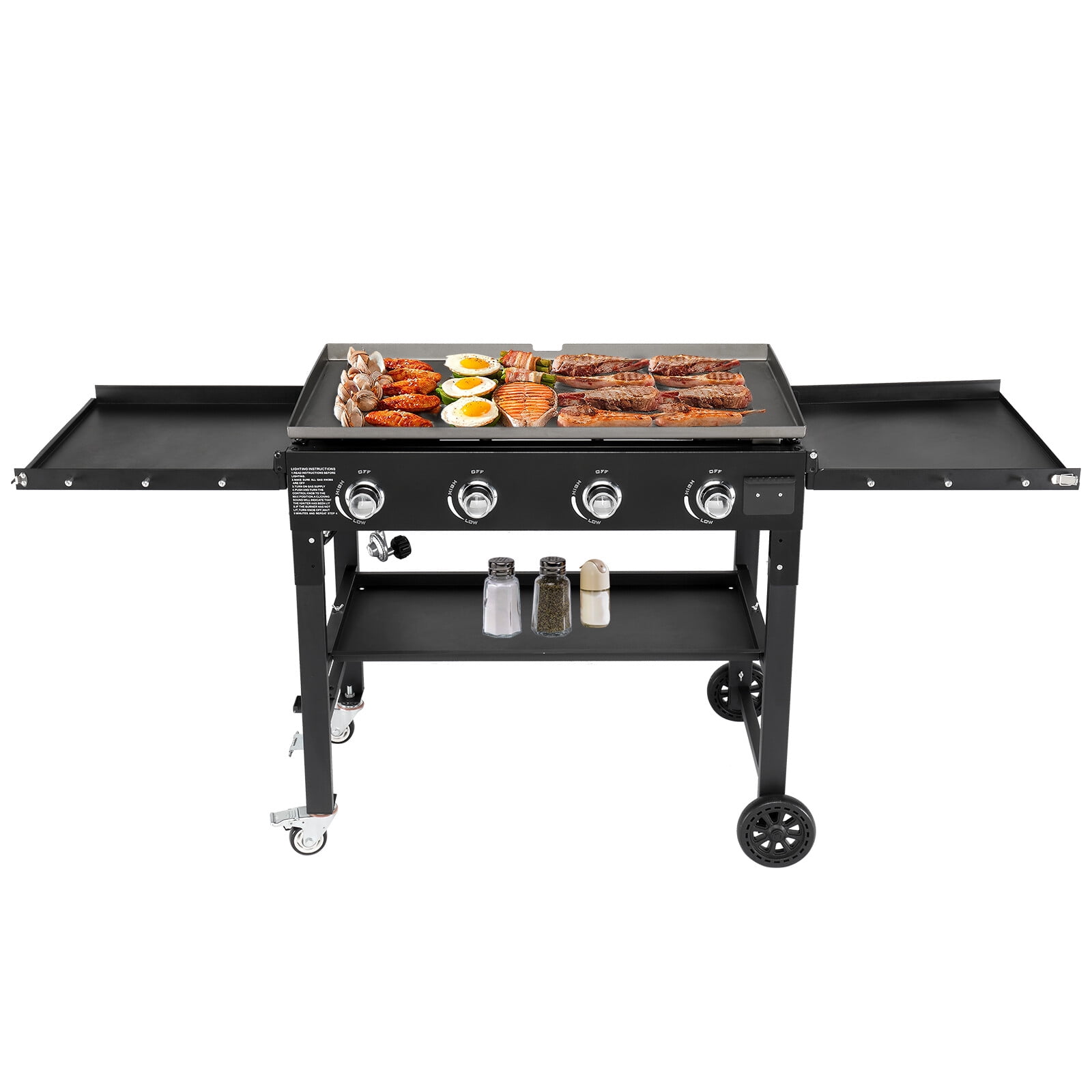 Propane Gas Grill 4 Burners Iron Grill Cart Outdoor Cooking BBQ with 2 ...
