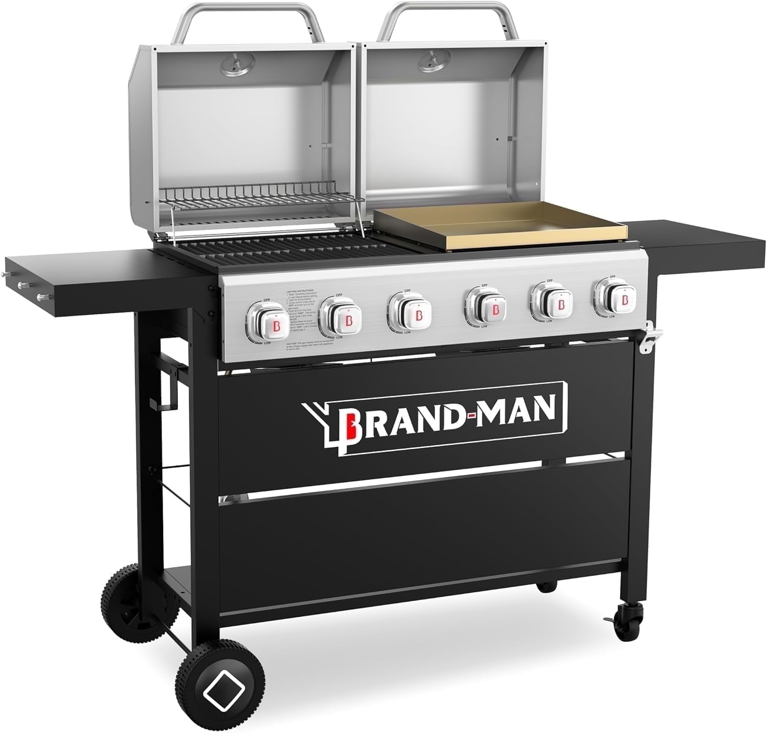 Brand-Man Griddle Grill Combo 6-Burner, 2 in 1 Versatile Propane Gas ...