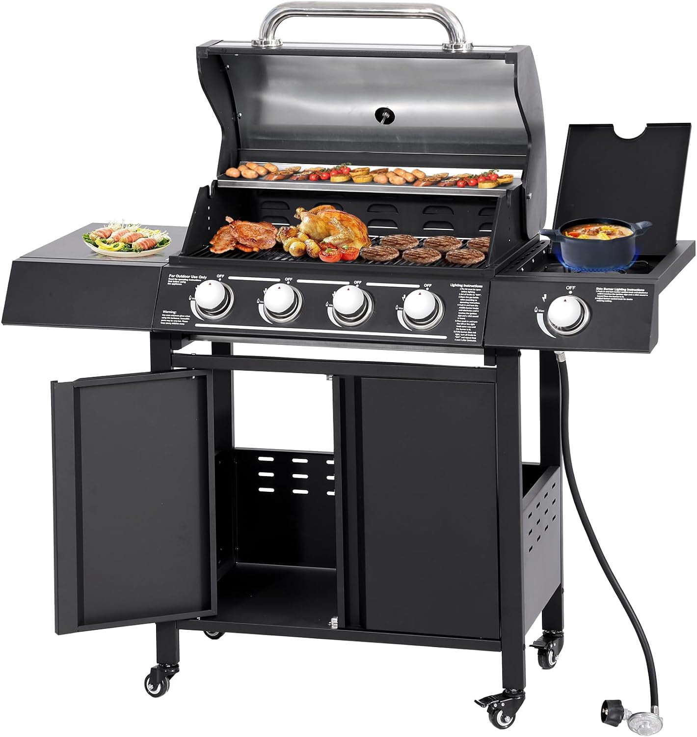Propane Gas Grill with Side Burner, Outdoor BBQ Grill, Cooking Grate ...