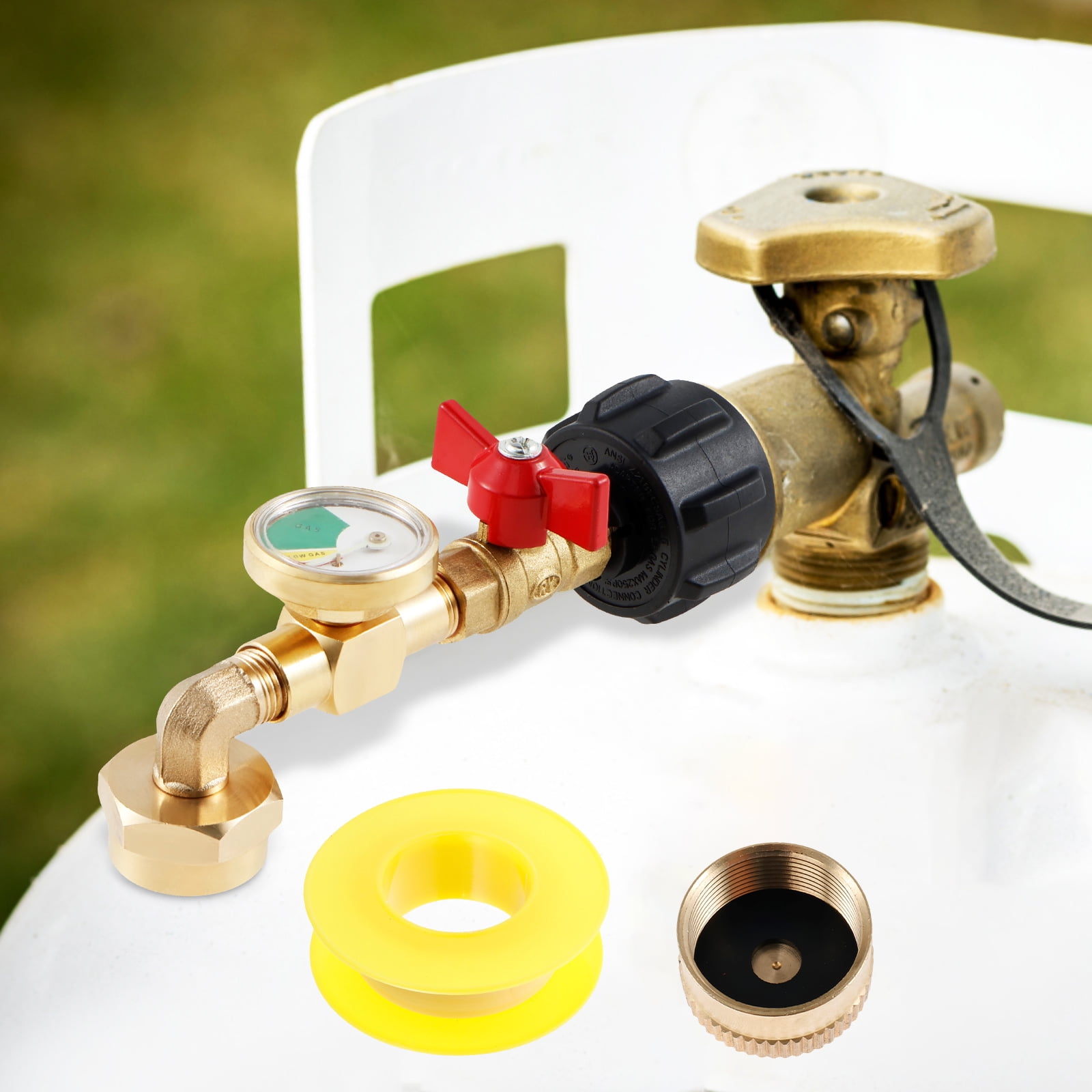 Propane Refill Adapter Brass Propane Cylinder Adapter with Illuminated Gauge Ball Valve Easy to ...