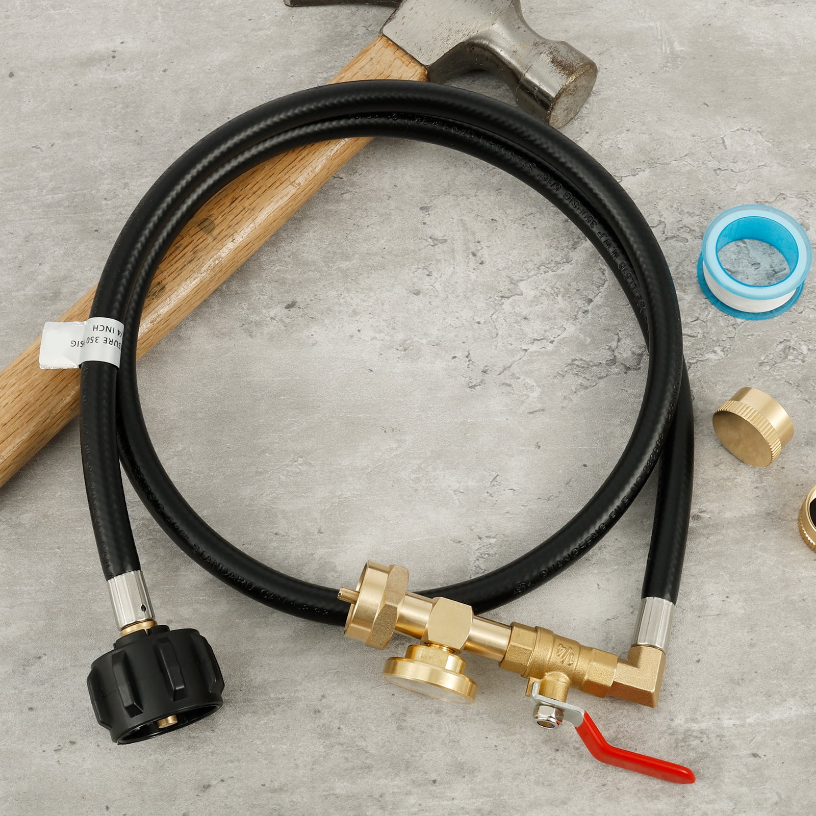 Propane Refill Adapter Hose for 1 lb Tanks 4FT Flexible Propane Tank Extension Hose with Gauge ...
