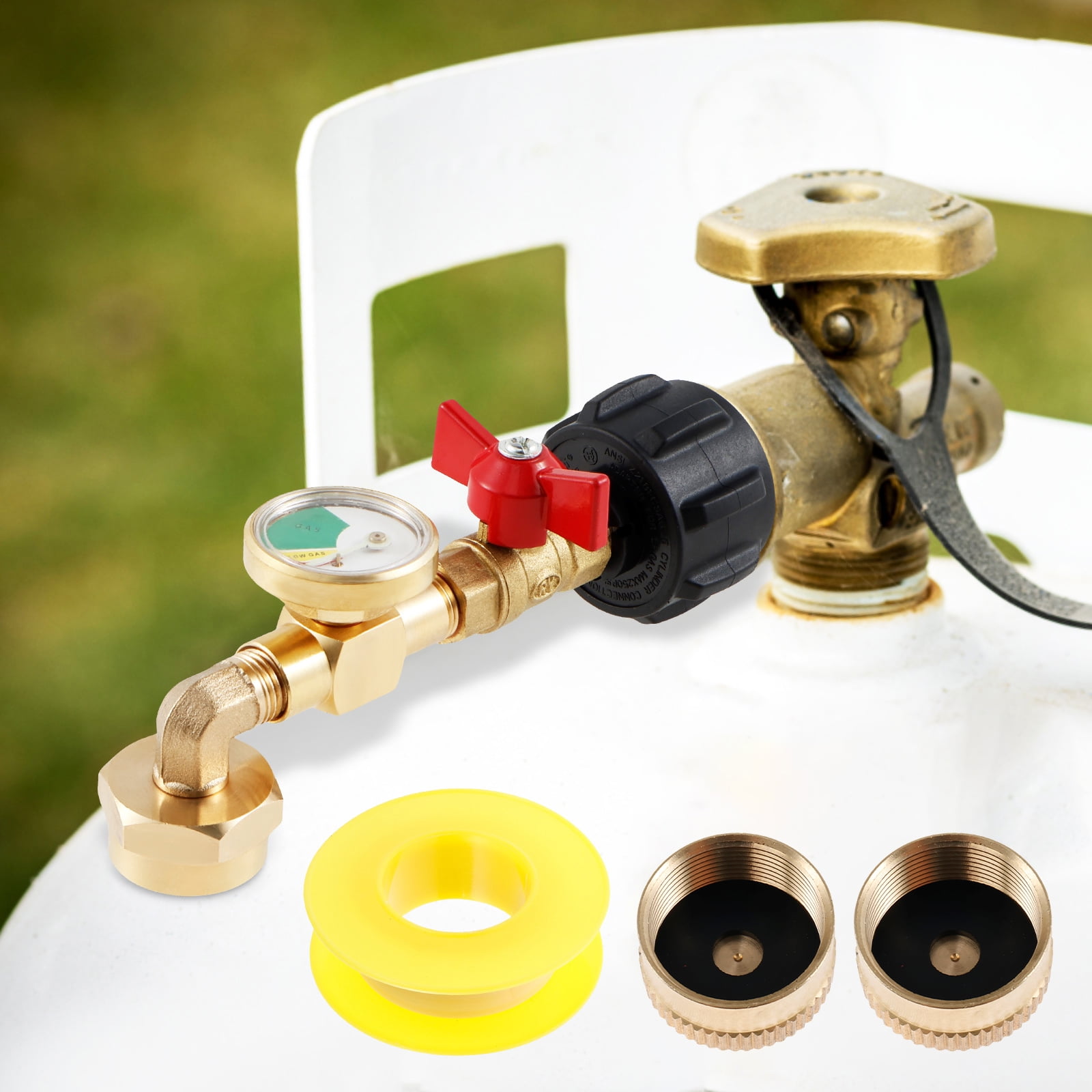 Propane Refill Adapter with Valve and Gauge 90 Degrees Elbow Propane ...