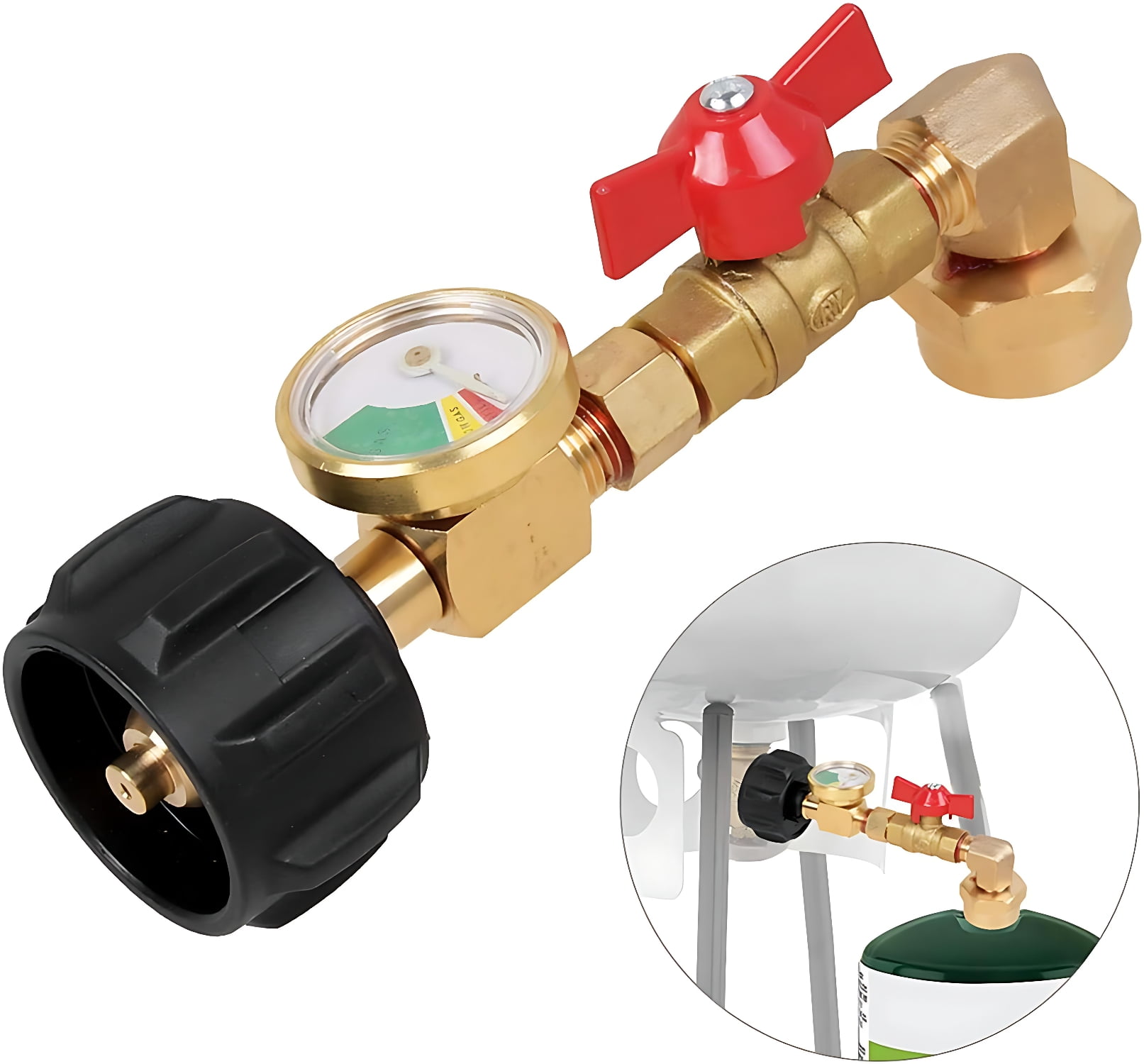 Propane Refill Adapter with Valve and Gauge –Fill 1lb Bottles from 20lb ...