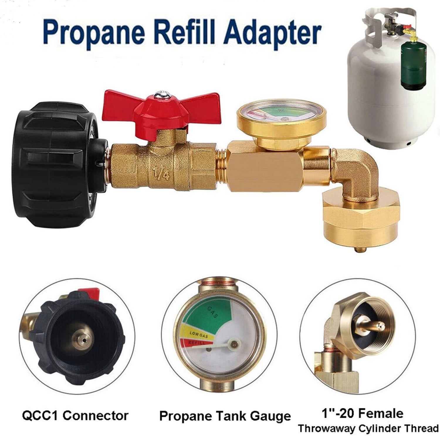 Propane Refill Adapter with Valve and Gauge, Fill 1 Lb Bottles From 5 ...