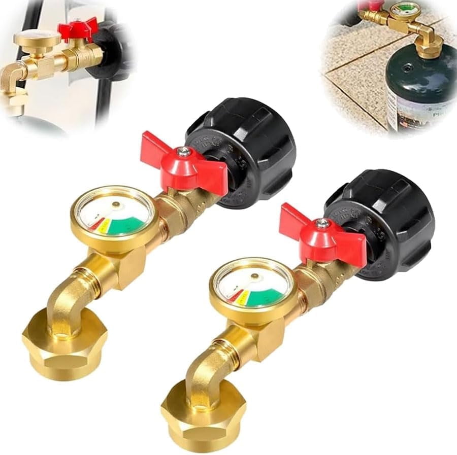 Propane Refill Elbow Adapter with Tank Gauge, 2025 Propane Refill Adapter for 1 LB Tanks, 90 ...