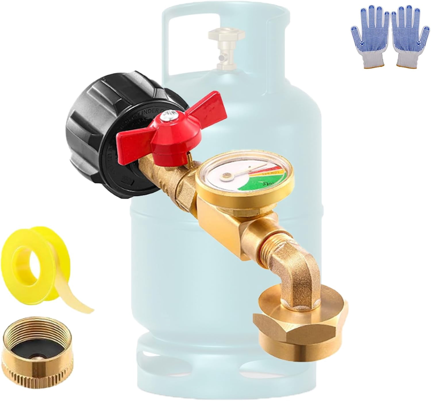 Propane Refill Elbow Adapter with Tank Gauge, 90° Elbow Brass Converter ...