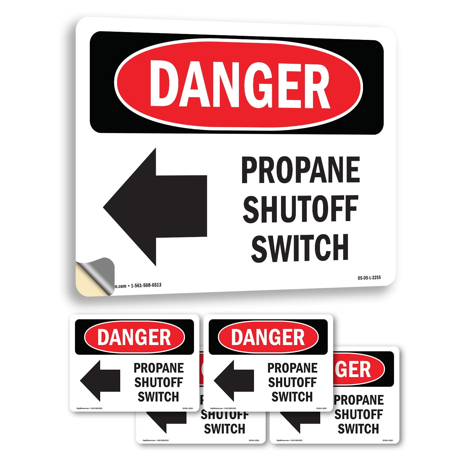 Propane Shutoff Switch [Left Arrow] OSHA Danger Vinyl Decal Label 5 ...