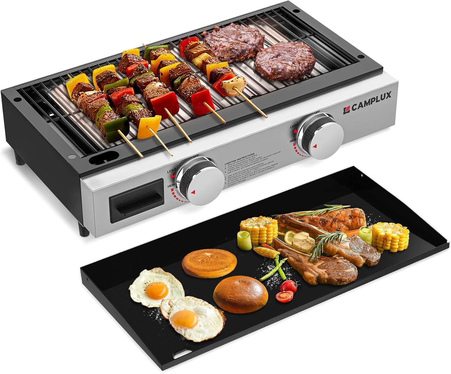 Propane Tabletop Grill Griddle 2-in-1, Non-Stick Flat Top Griddle with ...