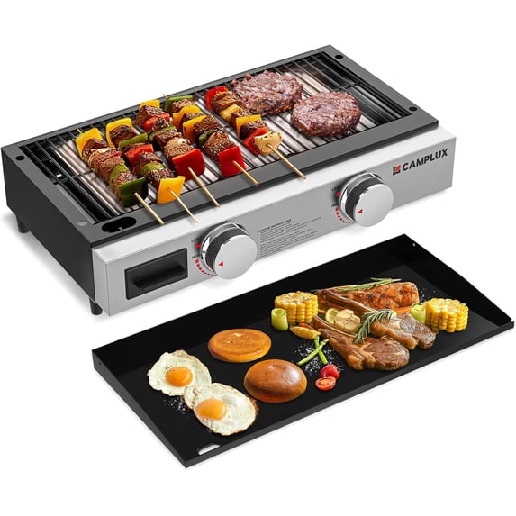 Propane Tabletop Grill Griddle 2-in-1, Non-Stick Flat Top Griddle with ...